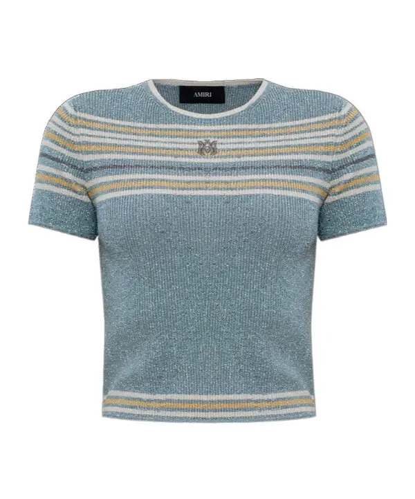 Amiri Logo-embroidered Striped Top - Blue