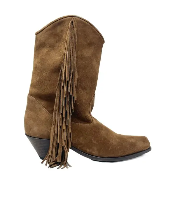 VIC MATIE Suede Fringe Boots - Brown