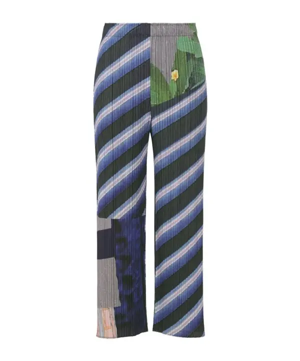 Issey Miyake City Collage Pleated Trousers - Grey/navy
