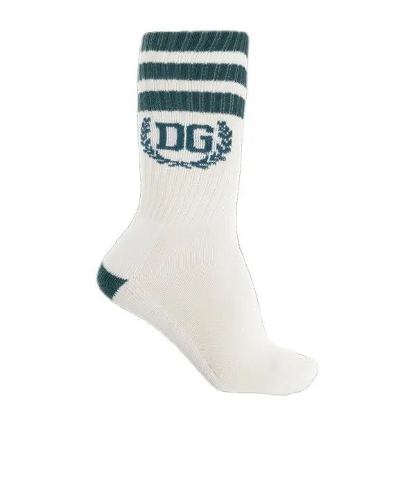 Dolce & Gabbana Logo Stripe Crew Socks - White