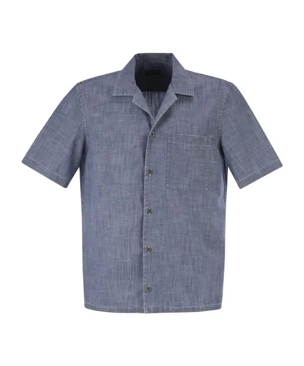 Peserico Chambray Short Sleeve Shirt - Gray