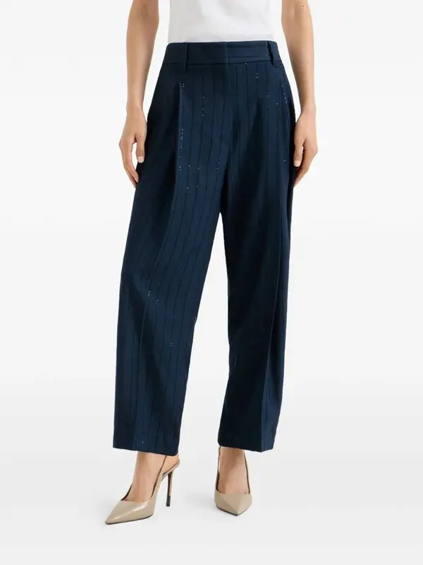 Brunello Cucinelli Dazzling Chalkstripe Slouchy Trousers - Black