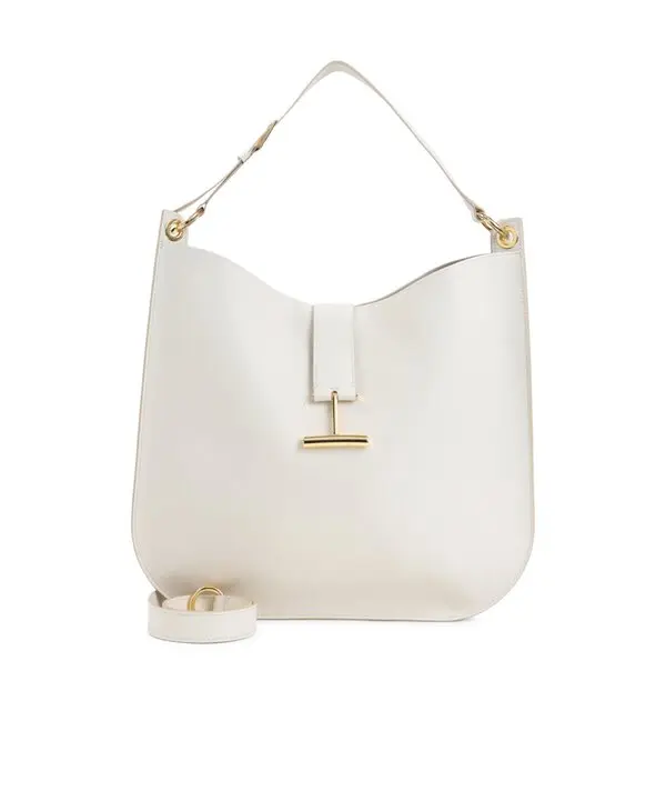 TOM FORD Large Tara Logo Plaque Shoulder Bag - Cream