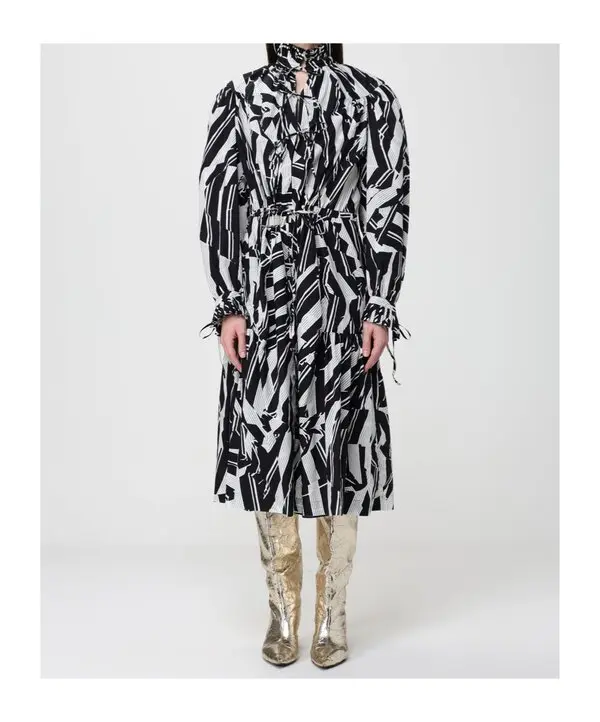 Dries Van Noten Long Sleeve Printed Dress With Tie Details