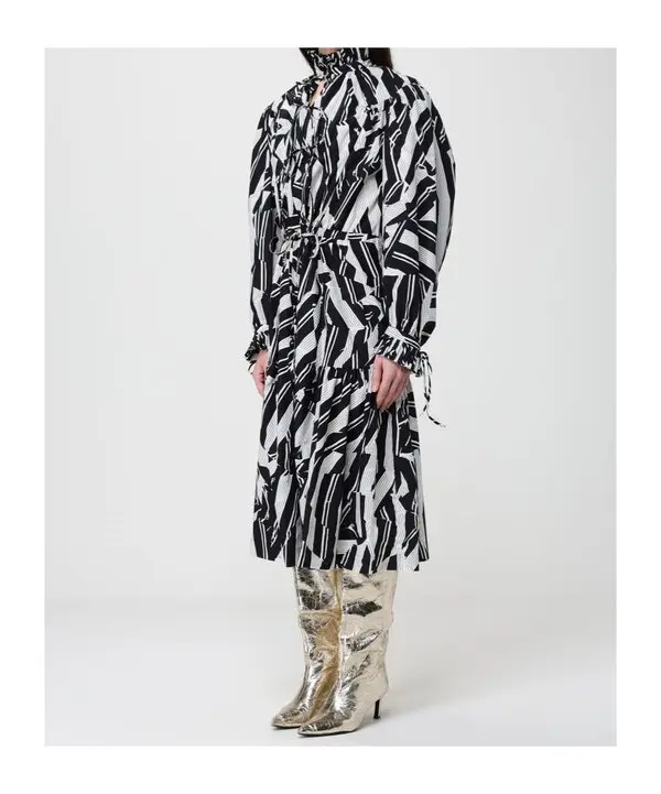 Dries Van Noten Long Sleeve Printed Dress With Tie Details