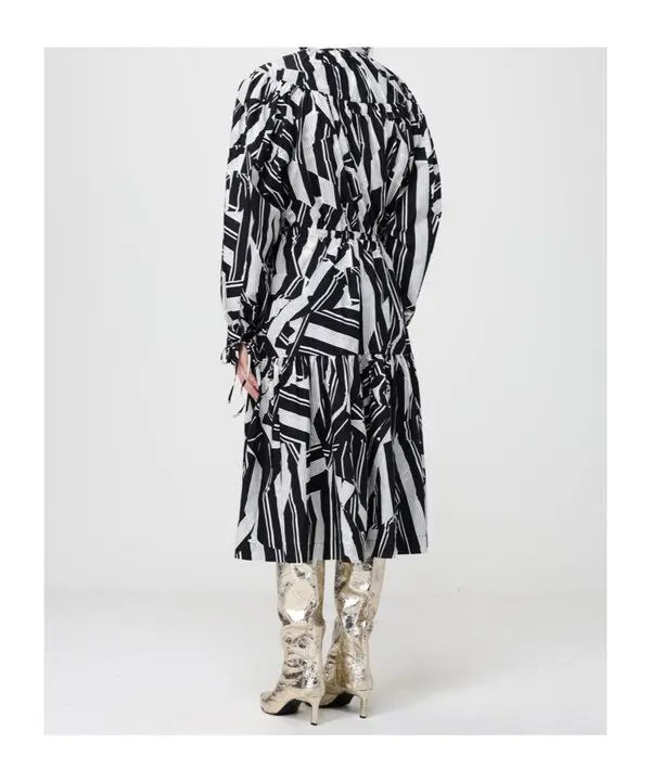 Dries Van Noten Long Sleeve Printed Dress With Tie Details
