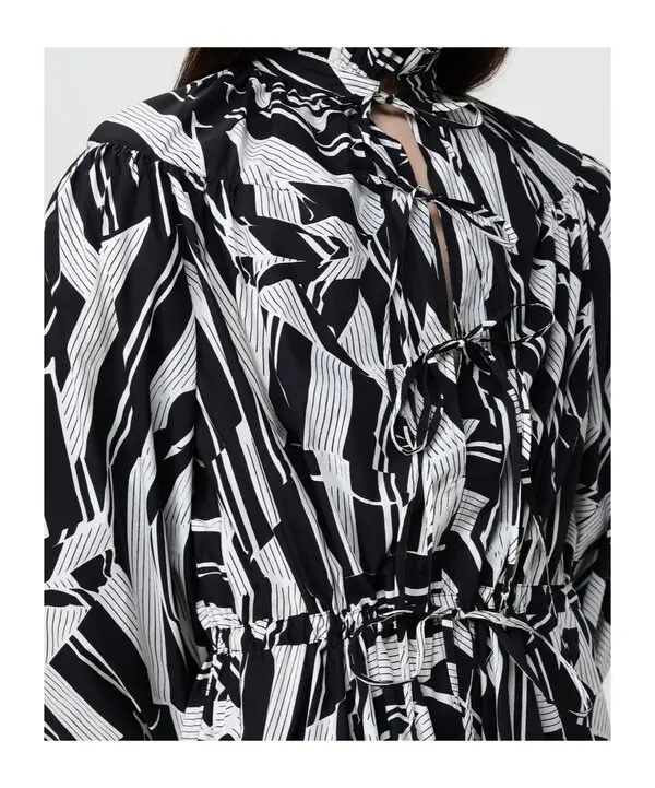 Dries Van Noten Long Sleeve Printed Dress With Tie Details