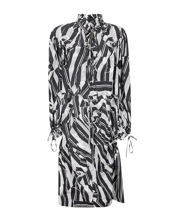 Dries Van Noten Long Sleeve Printed Dress With Tie Details - No