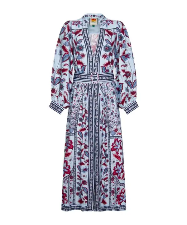 Farm Rio Marcelle Floral Printed V-neck Belted Midi Dress