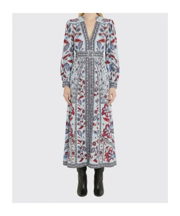 Farm Rio Marcelle Floral Printed V-neck Belted Midi Dress