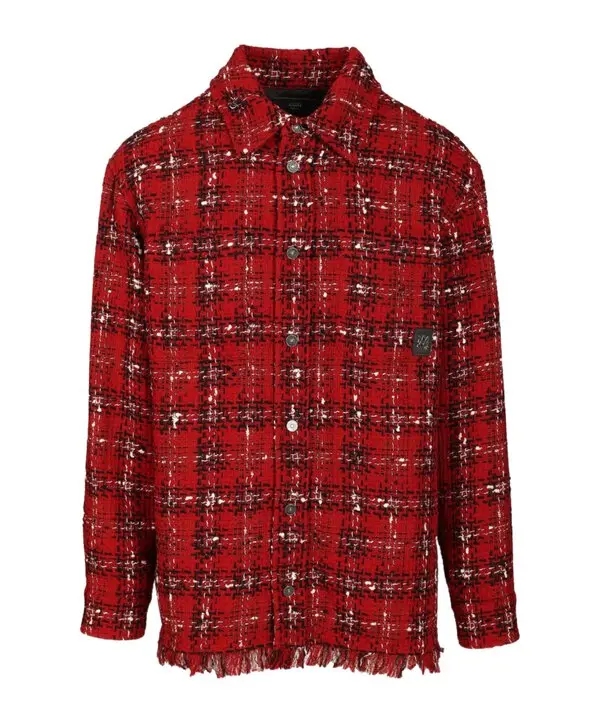 Amiri Checked Tweed Shirt Jacket With Raw Edge Hem