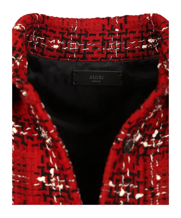 Amiri Checked Tweed Shirt Jacket With Raw Edge Hem