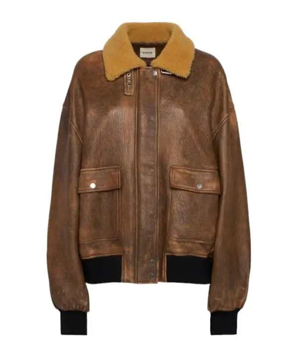 Khaite Sandor Leather Bomber Jacket - Brown