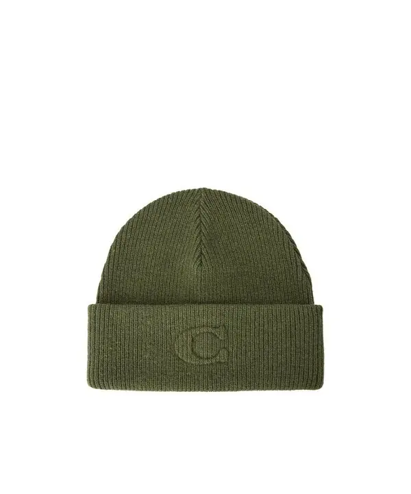 COACH Signature Embossed Knit Beanie - Olv