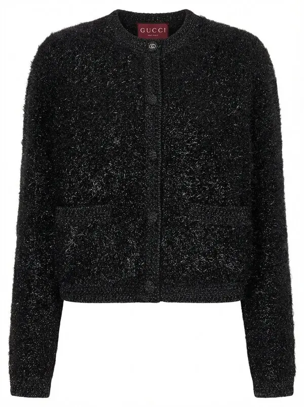 Gucci Shiny Chunky Wool Cardigan With Interlocking G Detail - Black
