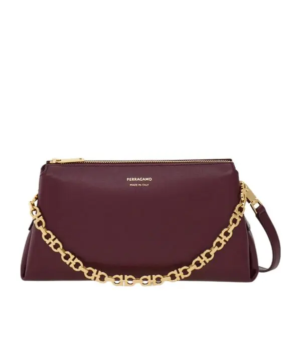 FERRAGAMO Gancini Chain Mini Shoulder Bag - Plum