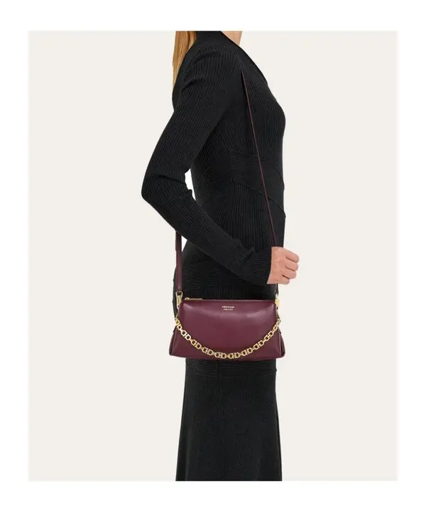 FERRAGAMO Gancini Chain Mini Shoulder Bag - Plum