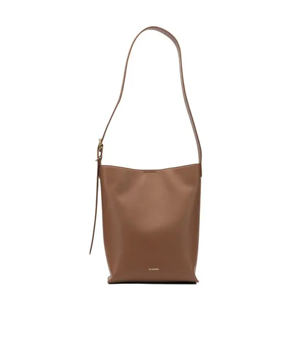 JIL SANDER Cannolo Logo Embossed Small Shoulder Bag - Brown