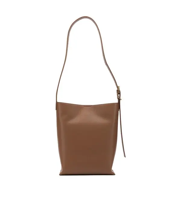 JIL SANDER Cannolo Logo Embossed Small Shoulder Bag - Brown