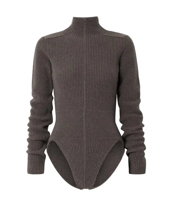 Rick Owens Long-sleeved High Neck Ribbed Jumpsuit - Gray