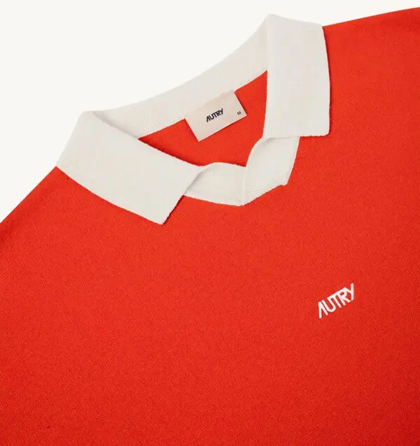 AUTRY Contrast Collar Logo Polo Shirt - Red