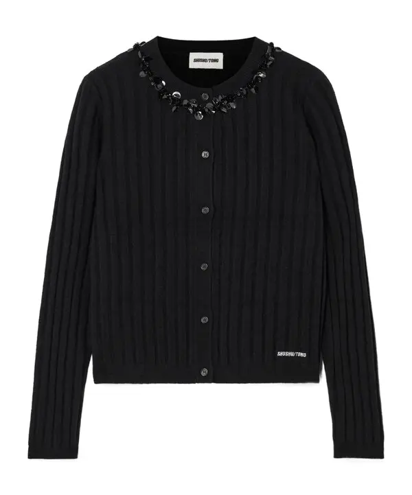 SHUSHU/TONG Embellished Ribbed Cardigan