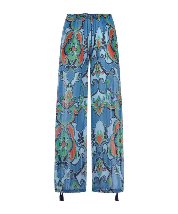 Etro Wide-leg Trousers With Floral Motif And Tassel Details - Multi