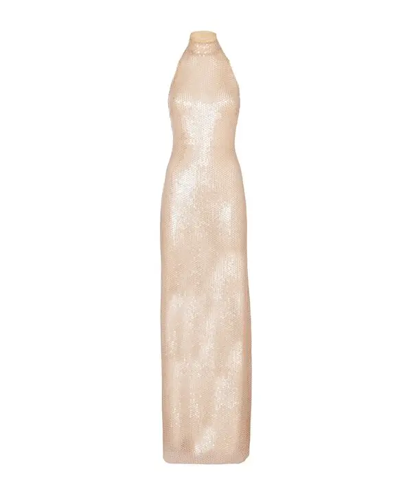 Raquel Diniz Sequin Embellished Maxi Dress - Nude