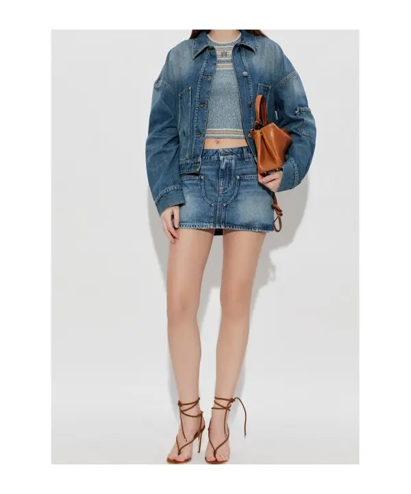 Amiri Long Sleeve Denim Trucker Jacket - Navy Blue