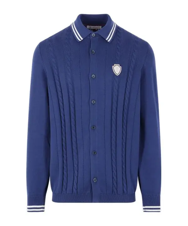 Brunello Cucinelli Long Sleeve Cardigan With Heraldic Appliqu - Blue