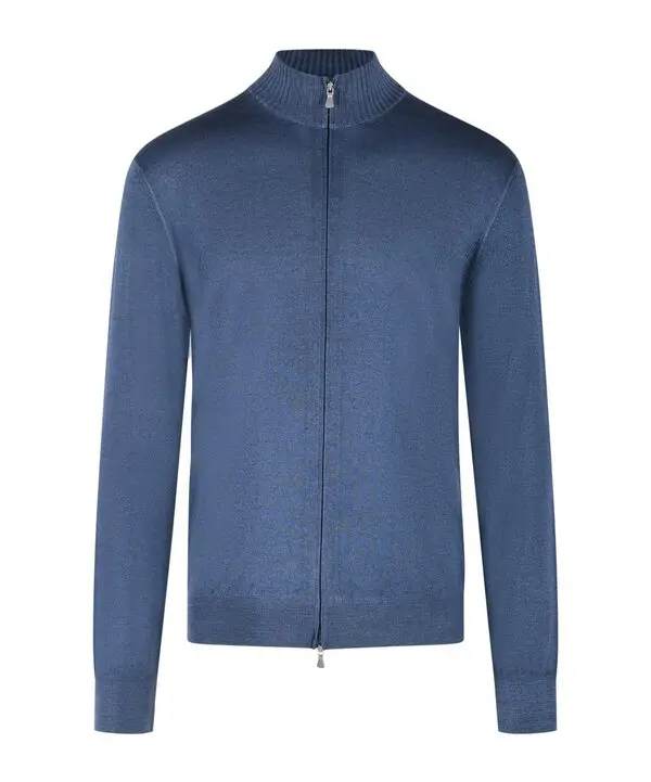 GRAN SASSO Ribbed Collar Zip Knitted Sweater - Blue