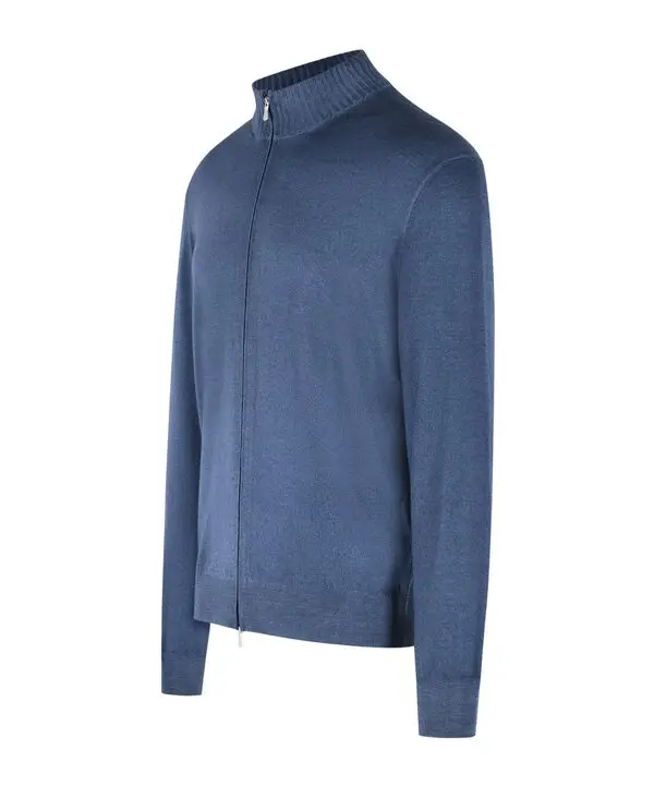 GRAN SASSO Ribbed Collar Zip Knitted Sweater - Blue