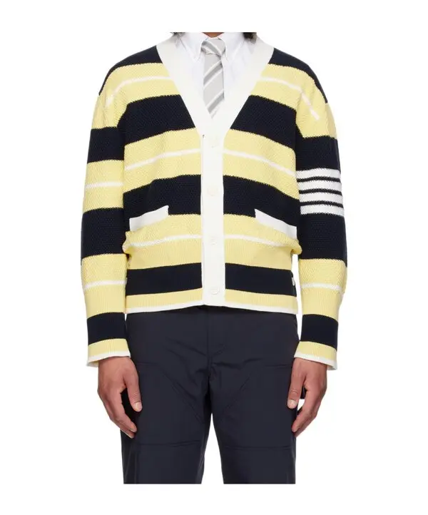 Thom Browne Striped Y-neck Cardigan - Pale Yellow
