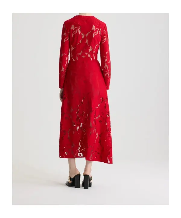 PATOU Lace Long Sleeve Midi Dress - Babylon Red