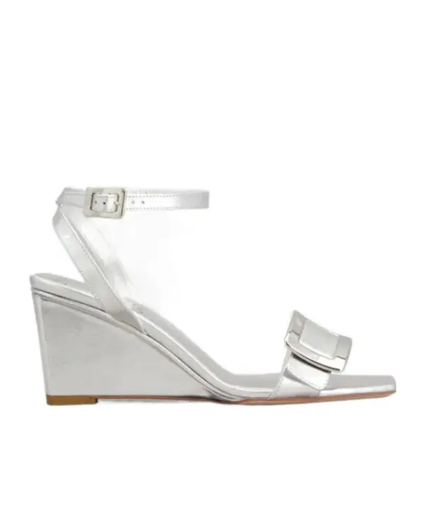 ROGER VIVIER Belle Buckle Wedge Sandals - Silver
