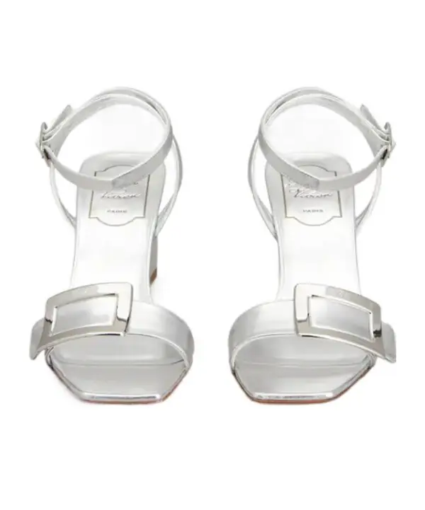 ROGER VIVIER Belle Buckle Wedge Sandals - Silver
