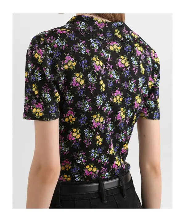 Dolce & Gabbana Short Sleeve Floral Polo Shirt - Black