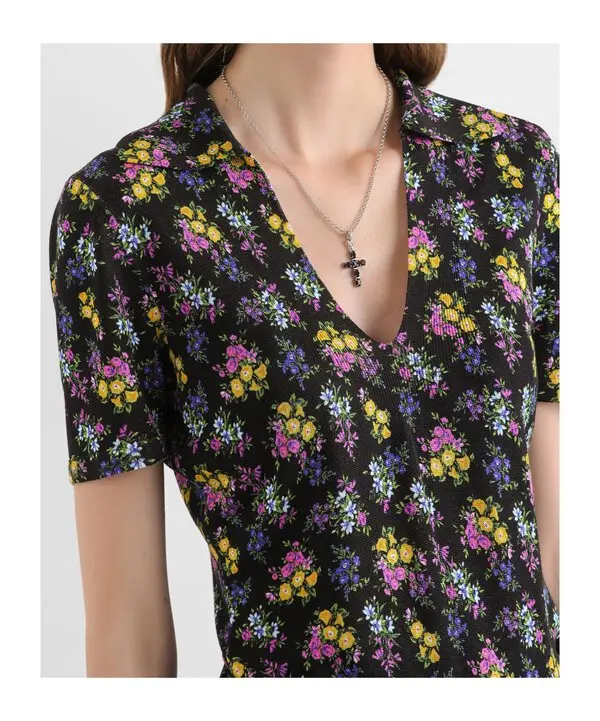 Dolce & Gabbana Short Sleeve Floral Polo Shirt - Black
