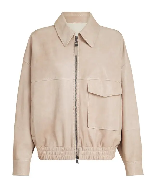 Brunello Cucinelli Monili-detail Leather Jacket - Nude