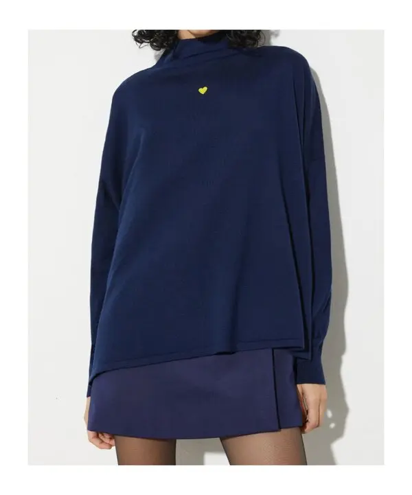 MAXCO. Pure Merino Wool Polo Neck Sweater With Embroidery