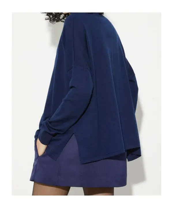 MAXCO. Pure Merino Wool Polo Neck Sweater With Embroidery