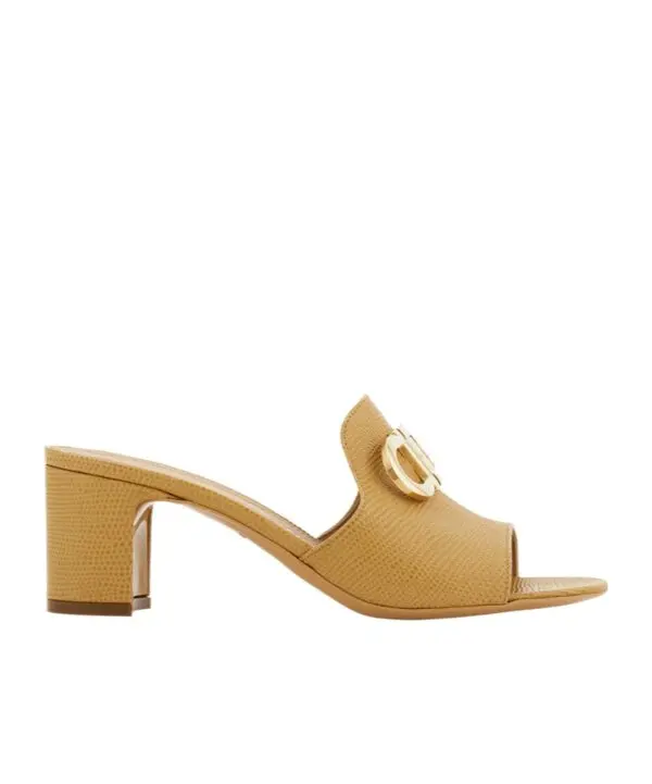 FERRAGAMO Mid Heel Mule With Gancini Buckle - Light Camel