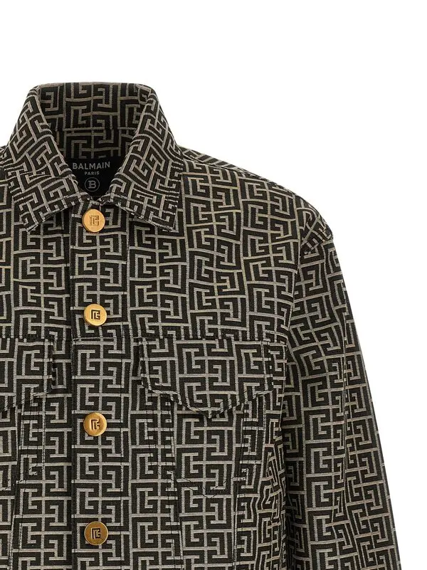 Balmain Long Sleeved Jacquard Monogram Jacket - Black