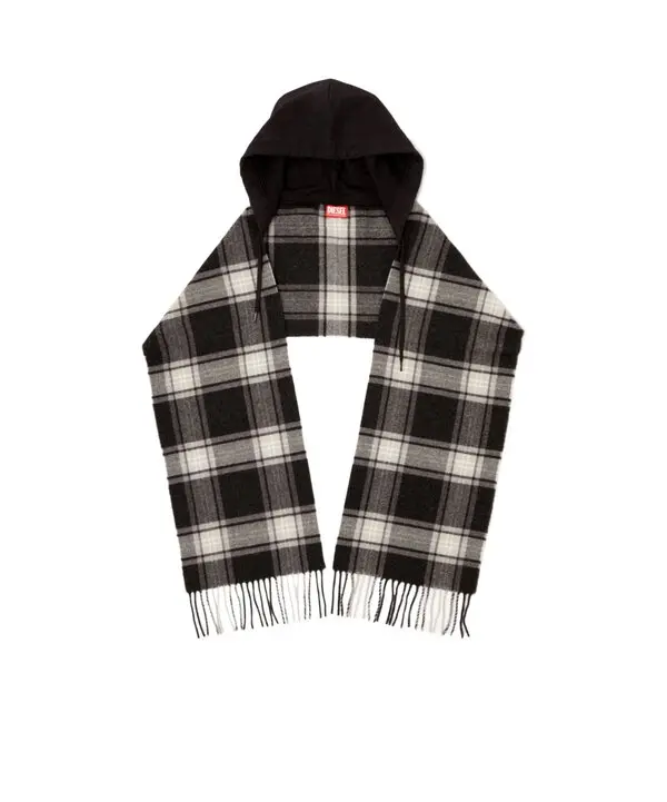 DIESEL® Tartan Fringed Scarf - Black/white