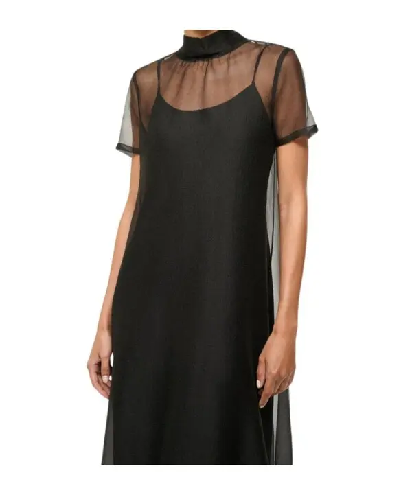 Staud Short Sleeve High Neck Ruffled Hem Maxi Dress With Tie Details - Black