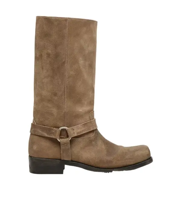 GOLDEN GOOSE High Biker Boots In Waxed Suede - Dark Beige