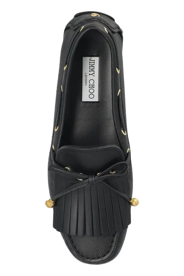 JIMMY CHOO Bow Detailed Flat Loafers - Black
