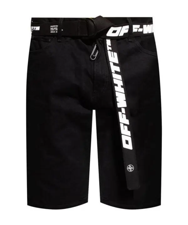 Off-White Belted Denim Shorts - Black