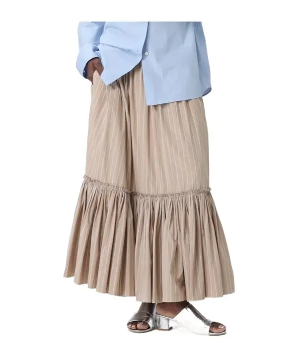 JIL SANDER Striped Gathered Waist Maxi Skirt - Beige