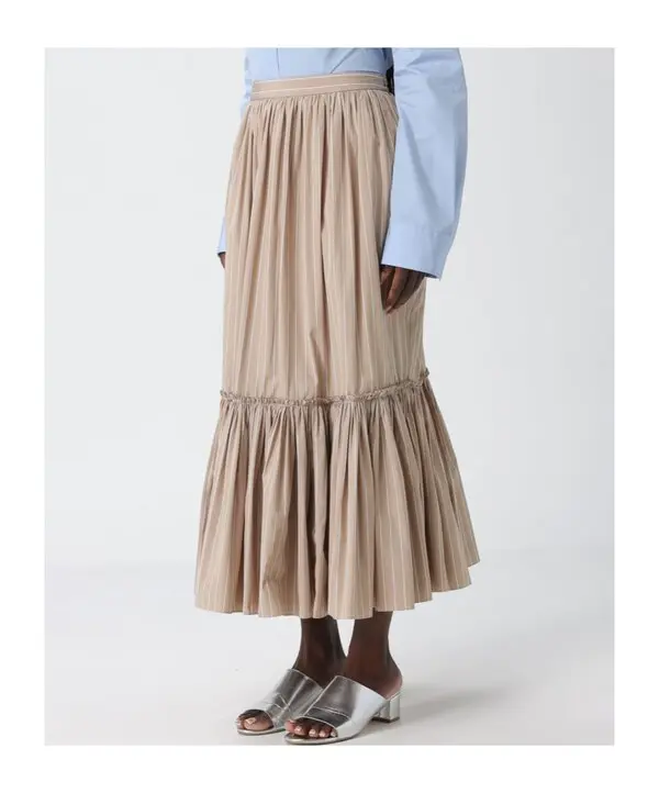 JIL SANDER Striped Gathered Waist Maxi Skirt - Beige
